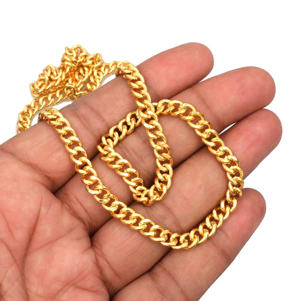 18 Carat Gold Plated Handmade Link 24" Chain Necklace Jewelry Unisex ...