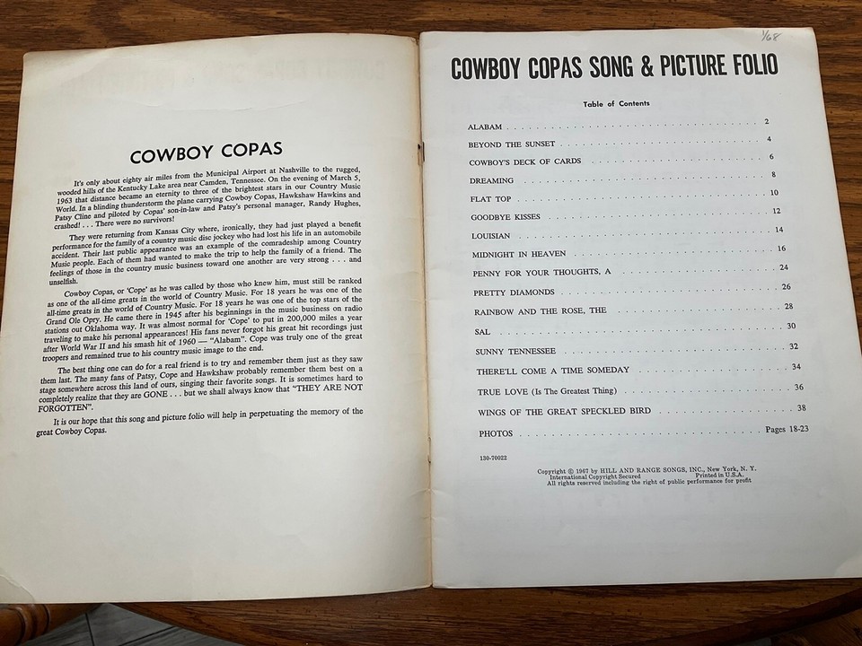Vintage 1967 COWBOY COPAS Songs And Picture Folio | eBay