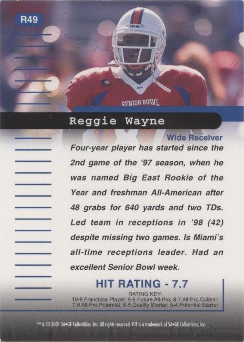 2001 SAGE Hit Reggie Wayne #R49 for sale | eBay