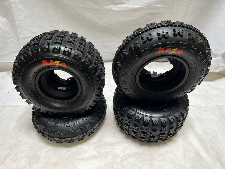 DWT A5 Black Front Rear Rims Wheels Maxxis Razr Tires YFZ450 Raptor ...