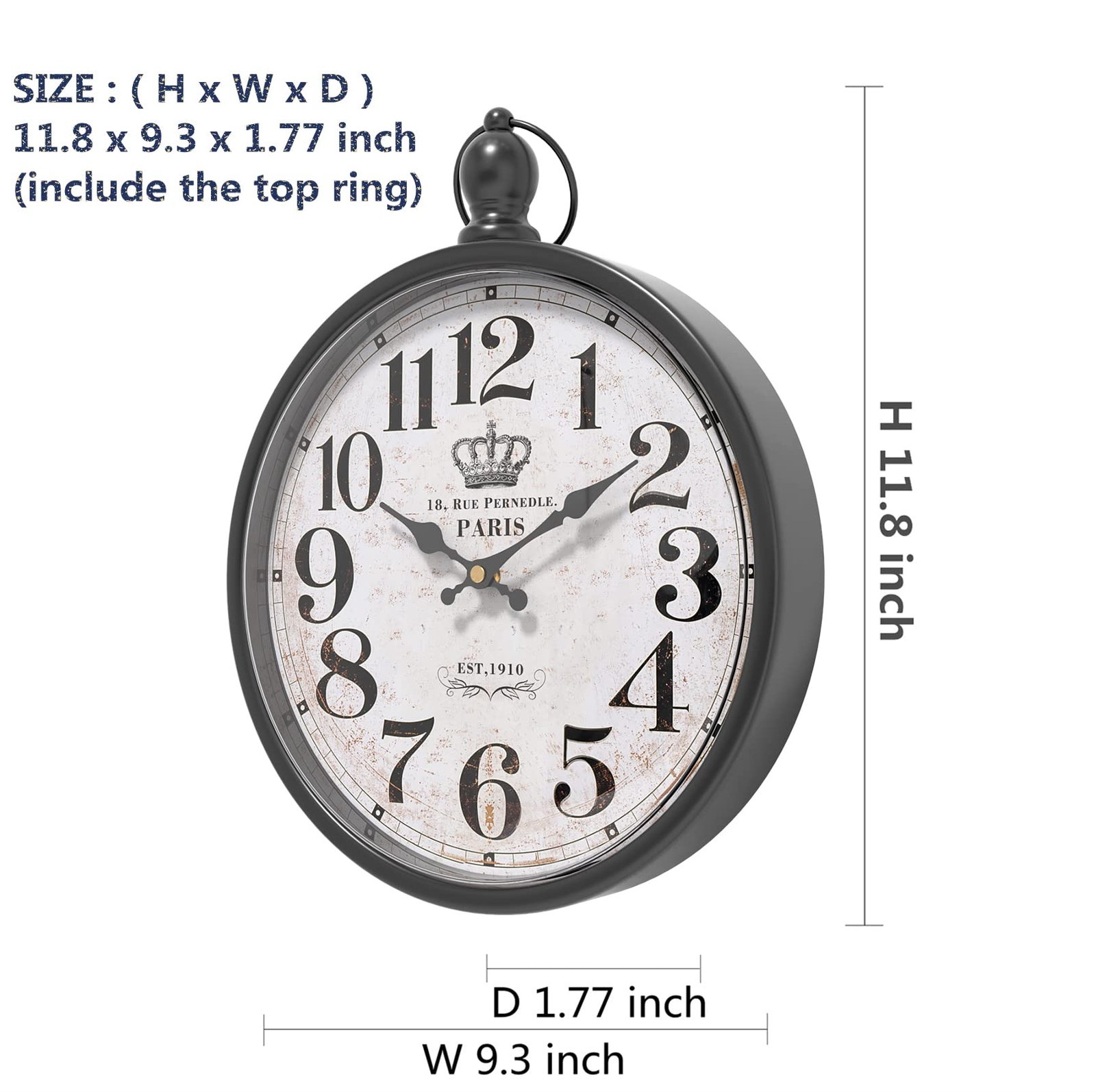 Retro Round Wall Clock. Black Vintage Antique Decor Wall Clocks for ...