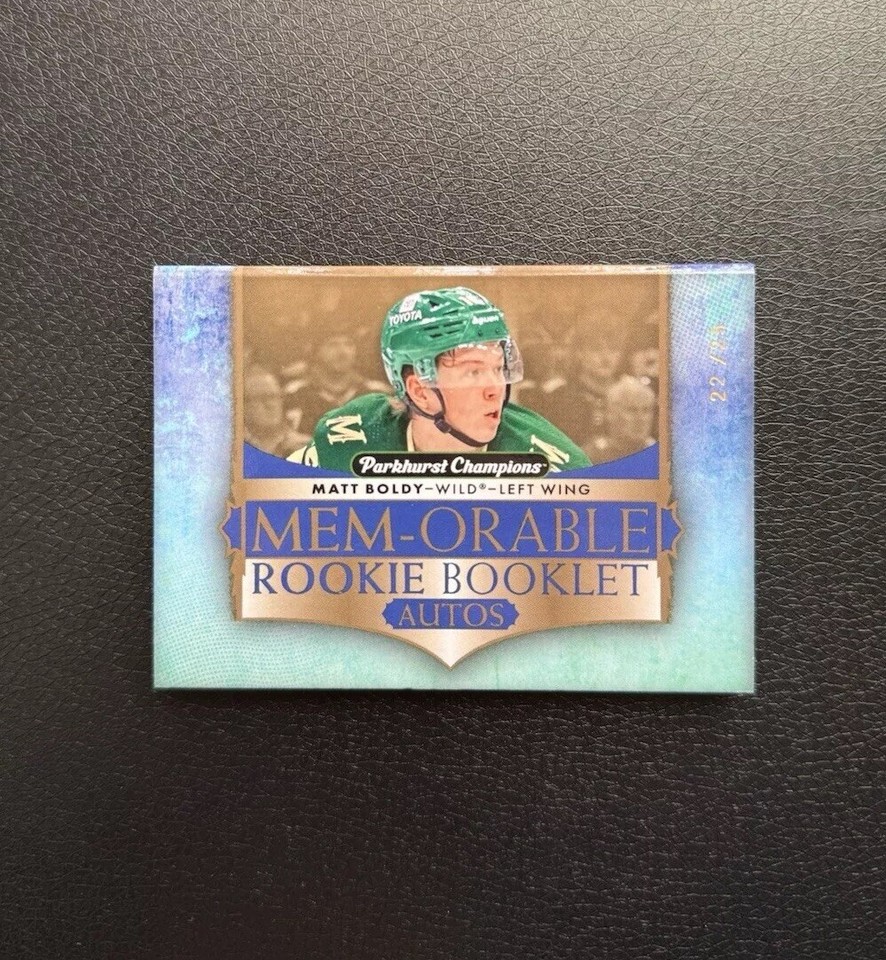 2022-23 Parkhurst Champions Men-orable Rookie Booklet Auto Matt Boldy ...