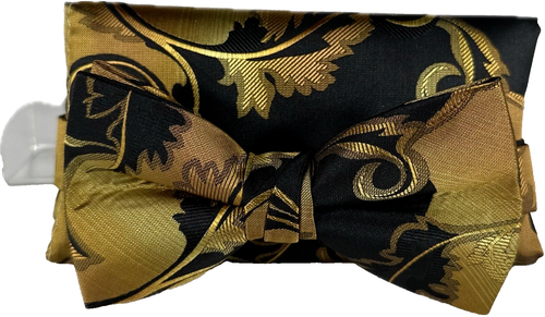 Stacy Adams Men's Bow Tie Hanky Gold Black Yellow Floral Handmade 2.5 ...