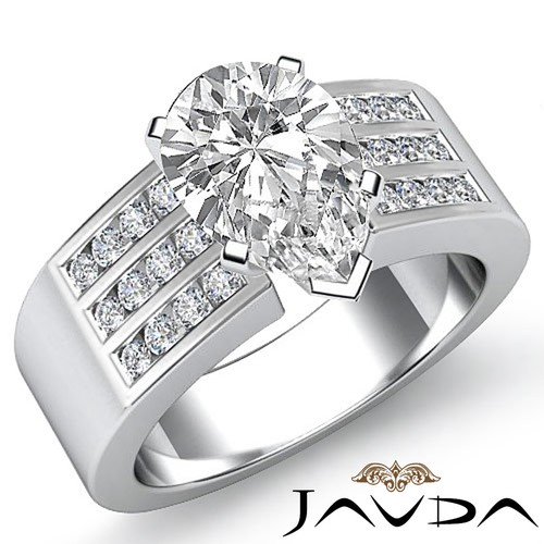 Classic 4 Prong Channel Set Womens Pear Diamond Engagement Ring GIA F ...