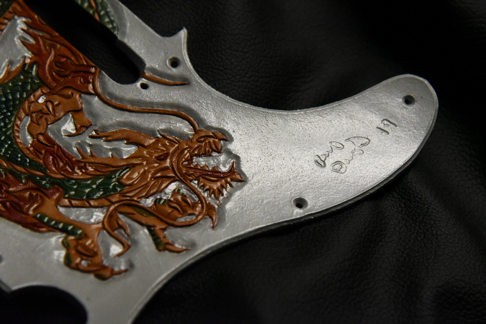 Telecaster pickguard leather tooled silver dragons breath color | eBay