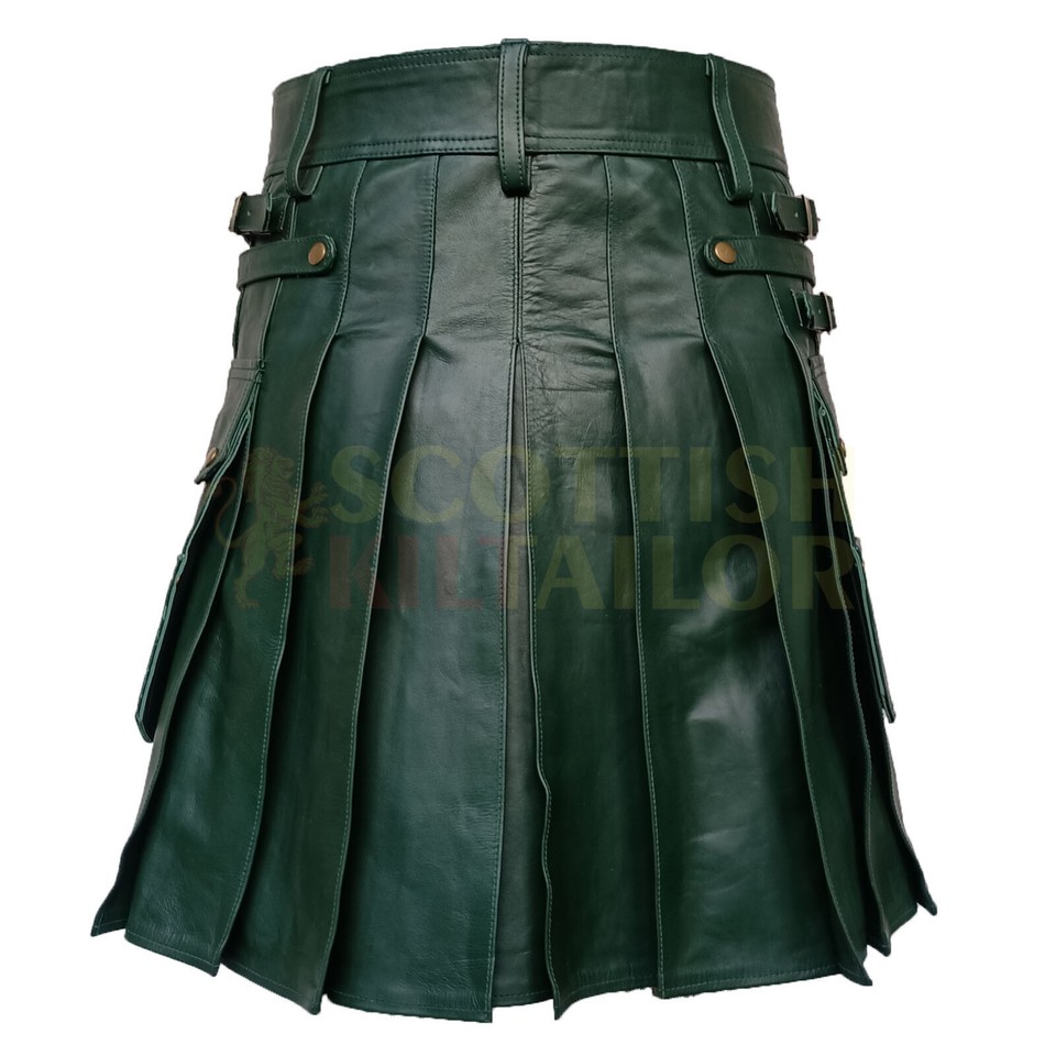 Handmade Utility Kilt For Men Green Cow Leather Utility Kilt With Front ...