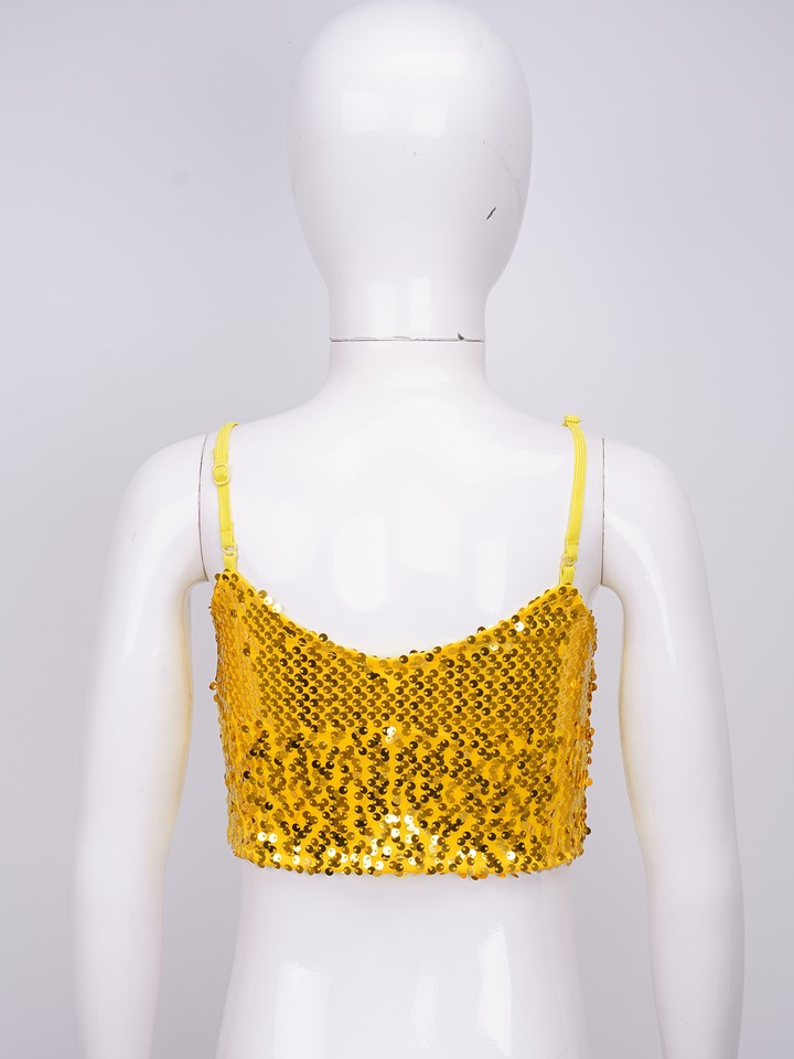 Kids Girls Stylish Adjustable Spaghetti Shoulder Straps Shiny Sequins ...