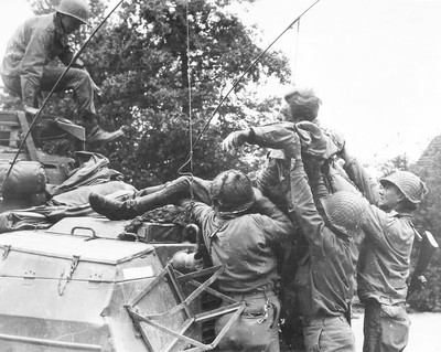 WWII B&W Photo US Soldiers Aid Wounded German Belgium 1944 WW2 / 2320 ...
