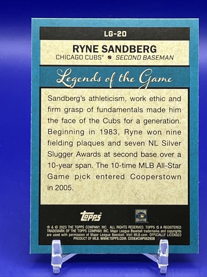RYNE SANDBERG RAINBOW FOIL 2023 TOPPS LG-20 LEGENDS OF THE GAME ...