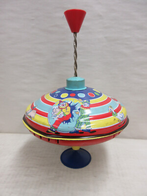 Vintage Schylling Metal Tin Spinning Top Toy with Circus Clowns ...