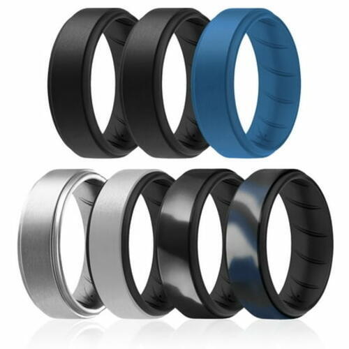 Silicone Wedding BR Step Ring Set - Metal by ROQ for Men - 7 x 10 mm ...
