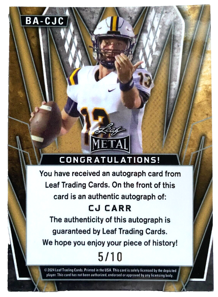 2024 Leaf Metal Prismatic Silver #CJC CJ Carr Autograph RC #13/15 | eBay