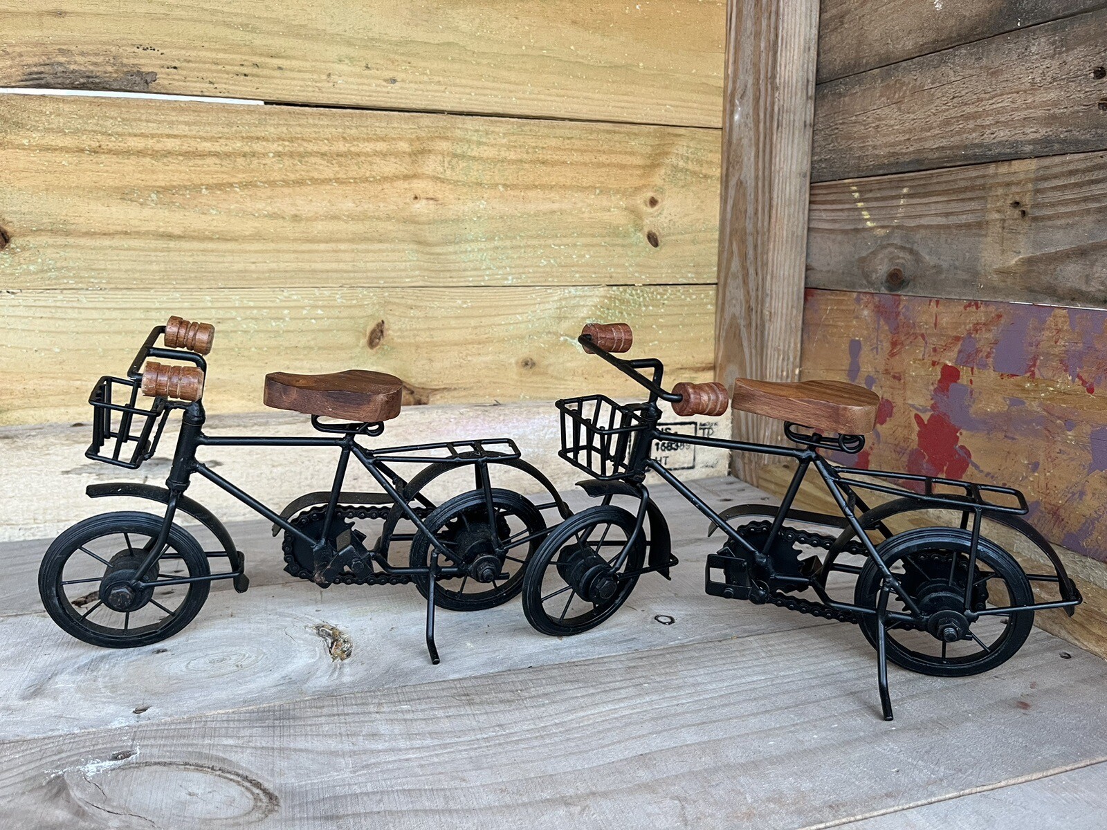 Vintage Metal Bicycle Bike with Wood Seat and Handles Tabletop Décor ...