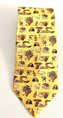 Lanbo Bright Yellow and Multi Old Chinese Print Design 100% Silk ...