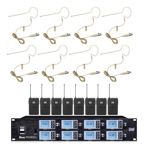 8 Channel Wireless Headset Earset Microphone System for Stage Church ...