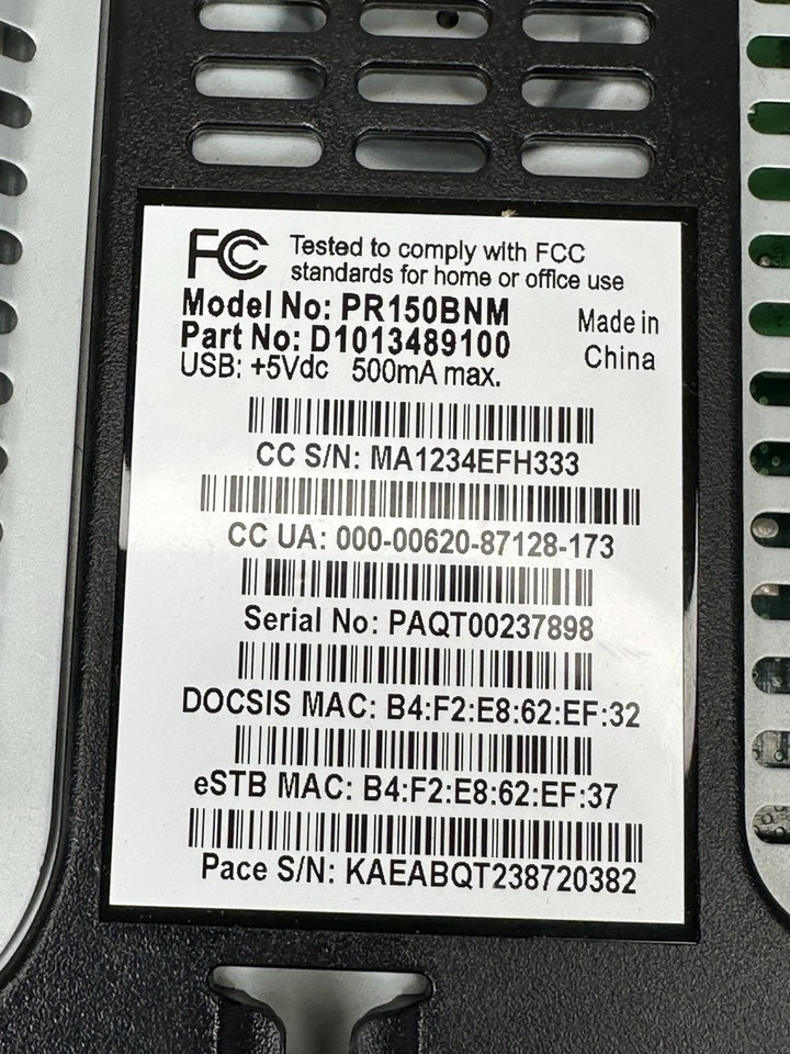 Xfinity Black PR150BNM Cable Box Remote HDMI Coax Power Cord TV Video ...