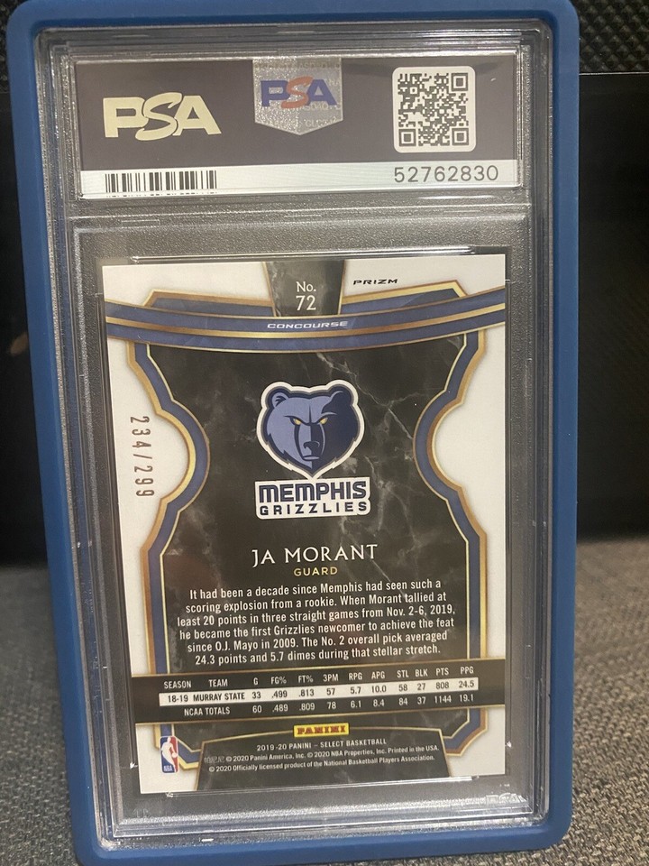 2019 Panini Select Ja Morant Light Blue Prizm /299 #72 RC Psa 10 Gem ...
