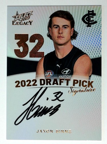 2023 Select AFL Legacy Draft Pick Signature Jaxon Binns Copper Carlton ...