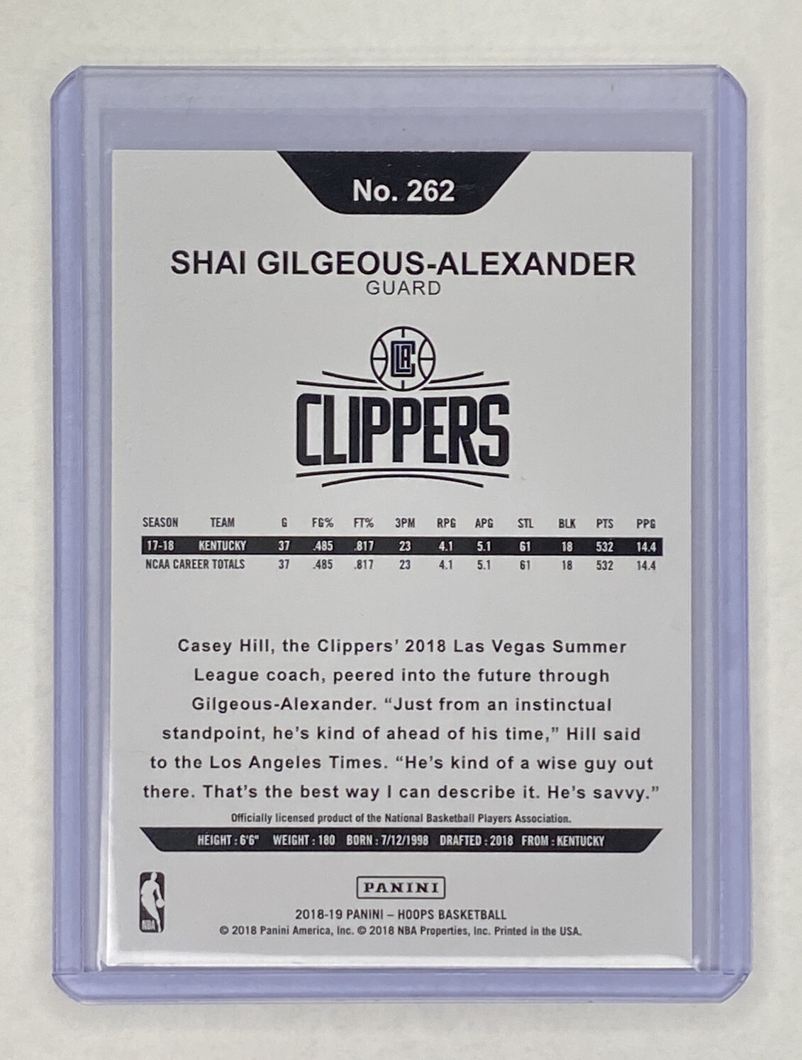 2018-19 Panini NBA Hoops - #262 Shai Gilgeous-Alexander, Shai Gilgeous ...