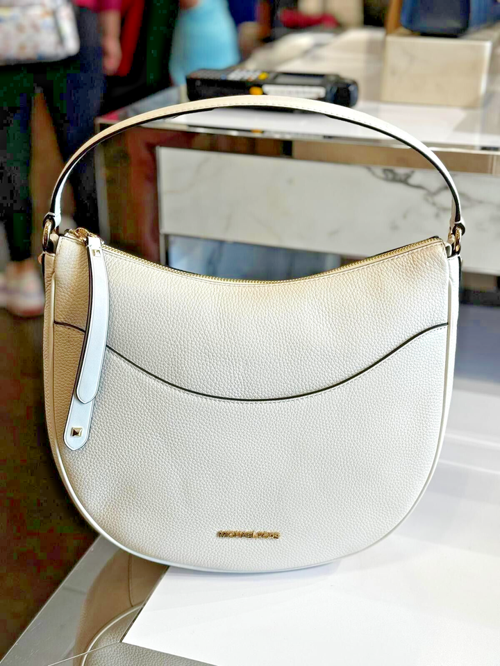 Michael Kors Dover Large Leather Top Zip Half Moon Shoulder Bag Handbag ...