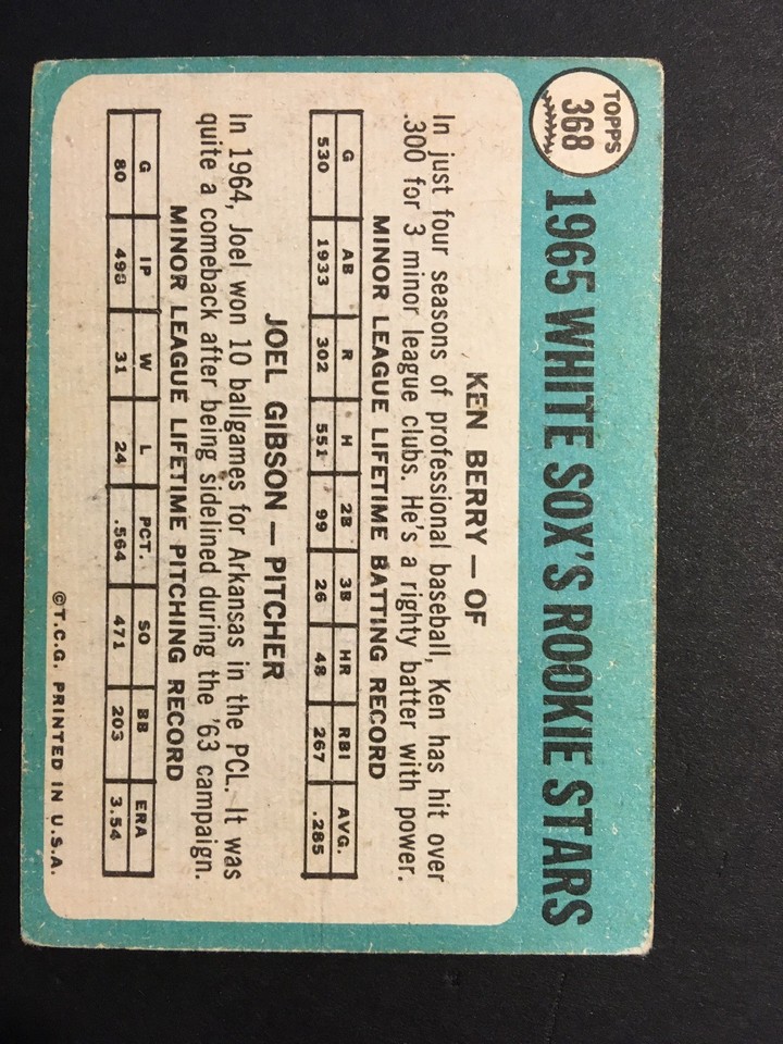Ken Berry Signed 1965 Topps Rc Rookie Baseball Card #365 Auto Autograph ...