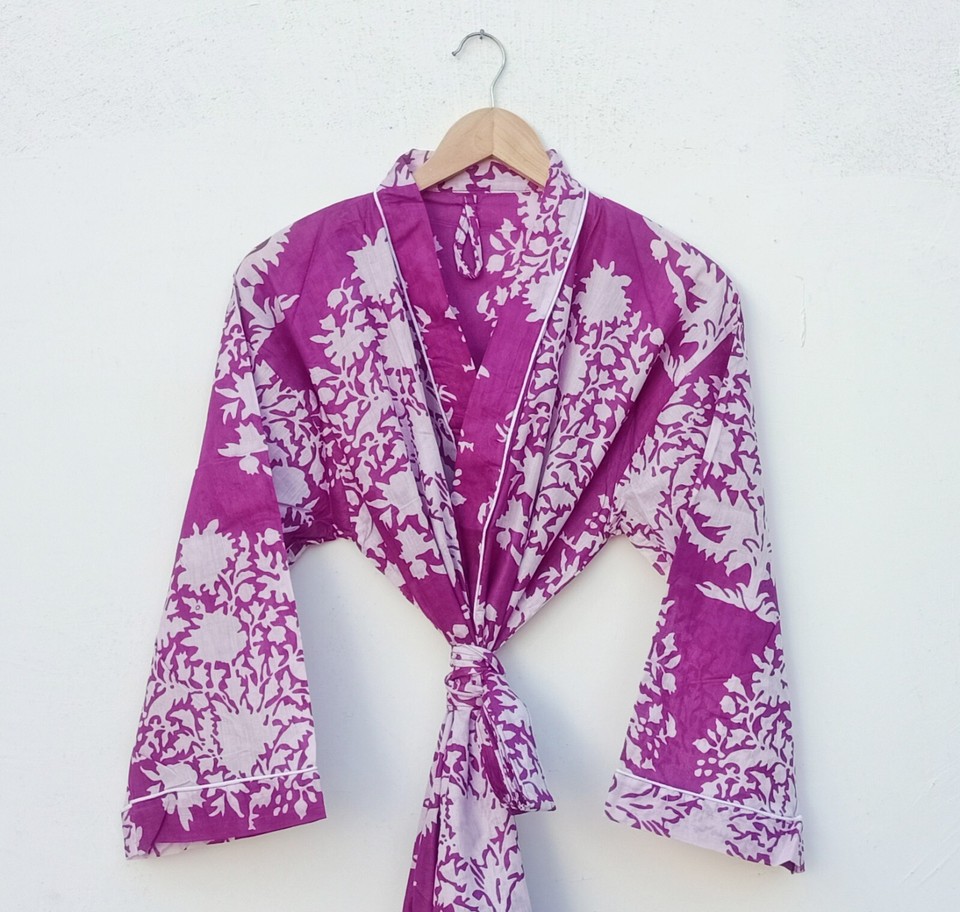 Indian Cotton Tree Kimono Handmade Kimono Purple Bath Robes Night Maxi ...