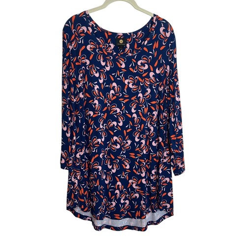 JM Collection Womens Knit Tunic Size 1X Blue Artsy Cheerful Print 3Q ...