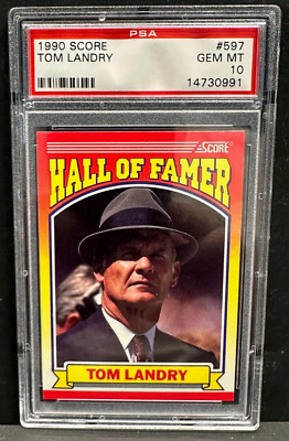 Tom Landry 1990 Score Hall of Famer Card #597 PSA 10 GEM MT Cowboys Low ...