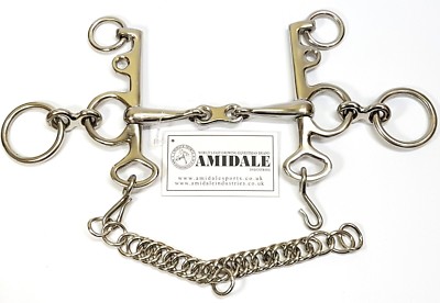 AMIDALE RUGBY PELHAM HORSE BIT FRENCH LINK STAINLESS STEEL 4 SIZES BNWT ...