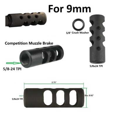 9 mm 5/8x24 TPI Thread Competition Muzzle Brake Compensator For 9mm | eBay