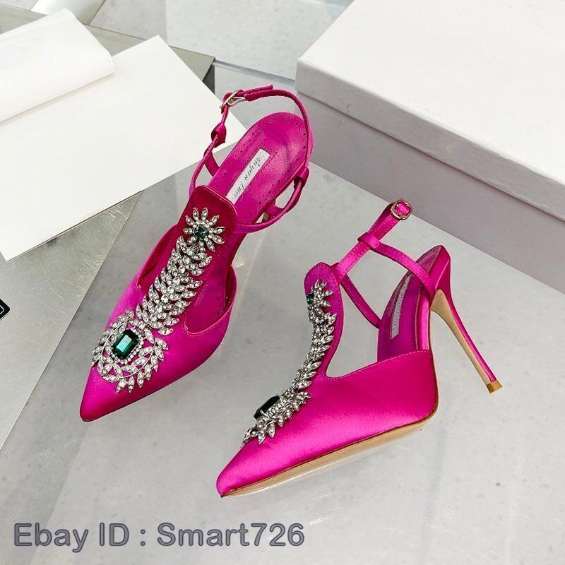 Women Rhinestone Pointed Toe High Heels Stiletto Sandals Pumps Wedding ...