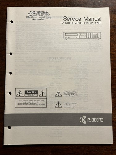 Kyocera DA-610 Compact Disc CD Player Service Manual Original Genuine Vintage | eBay
