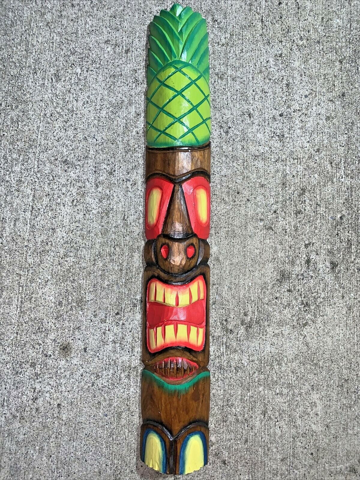 RARE Hawaiian Tiki Bar Polynesian PINEAPPLE Teak Wood Mask Totem Pole ...