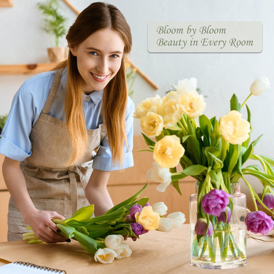 Clear Glass Vases Flower Vases for Centerpieces 9" Large Glass Cylinder ...