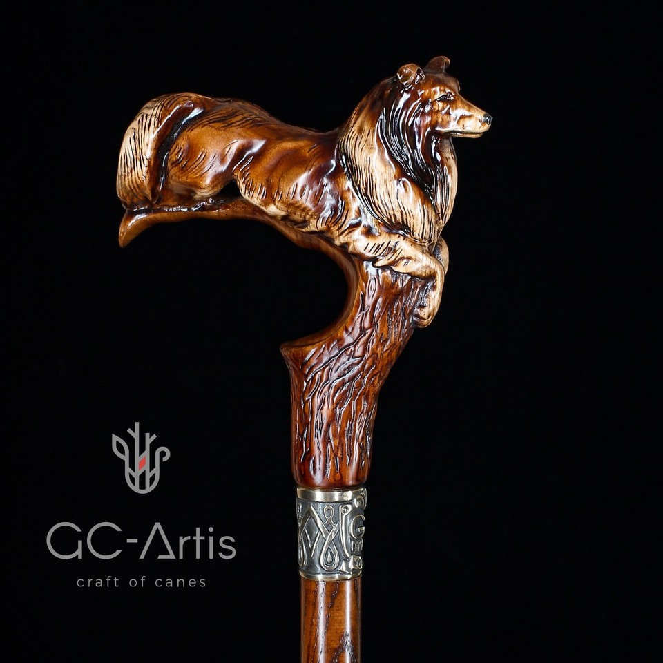 Collie Dog Walking Stick Cane Wooden Cane Scotland shepherd for men ...