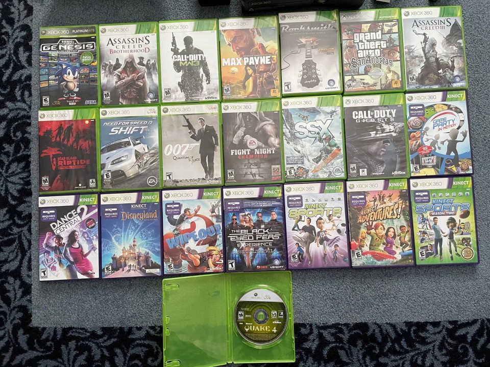 Xbox 360 S Black Console Bundle w/Kinect Sensor, 22 Game & Cords, PARTS ...