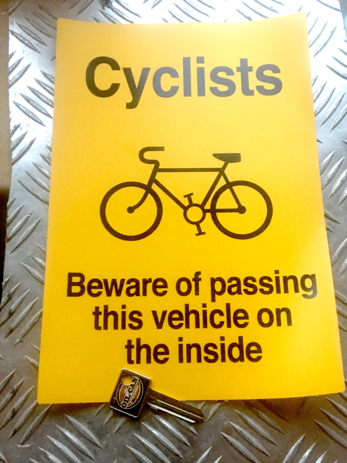CYCLISTS BEWARE OF PASSING THIS VEHICLE ON THE INSIDE WARNING STICKER ...