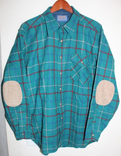 PENDLETON - PURE VIRGIN WOOL Flannel Vtg Shirt ELBOW PATCH Mens Large ...