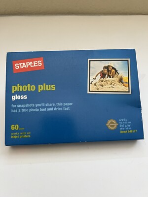 Staples Photo Plus Gloss Inkjet Photo Paper ~ 60 sheets ~ 4x6 4" x 6 ...