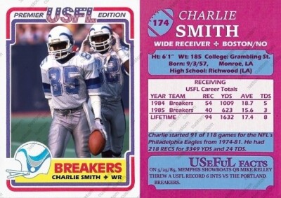 Charlie Smith 1984 Custom USFL Card Breakers Eagles | eBay