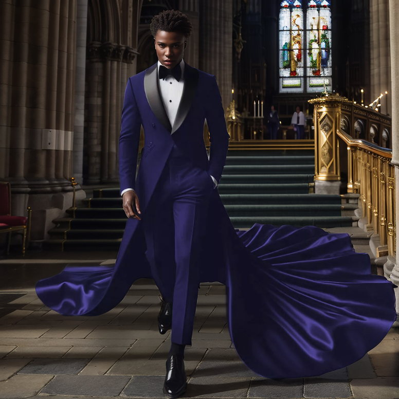 New Style Men Long Train Suits Shawl Lapel Single Breasted 2 Pieces ...