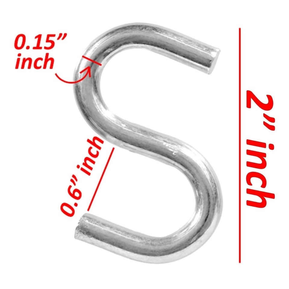8 Pcs 2" inch Small Zinc Plated S Shape Type Utility S Hooks Hangers ...