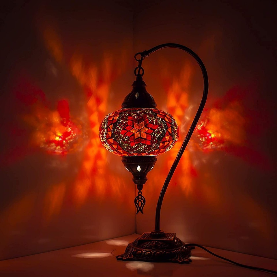 Turkish Moroccan Mosaic Swan Neck Table Lamp - Tiffany Style Bohemian ...