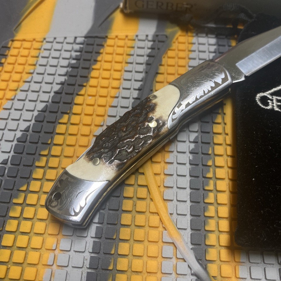 Gerber Double Bolster Stag Handle Stockman Clip Point Folding Pocket ...