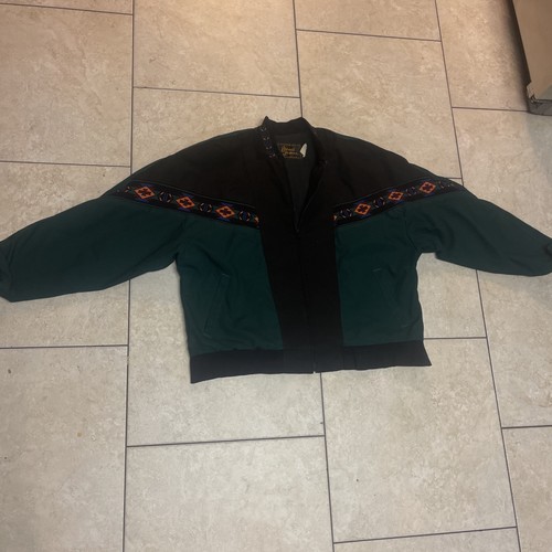 Vintage David James Aztec Southwest Jacket Fleece Lined Green/Black XL ...