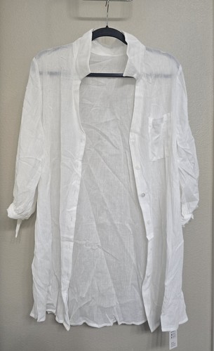 CUPSHE Seersucker Tie Cuff Swimsuit Cover Up Button Down Shirt Dress ...