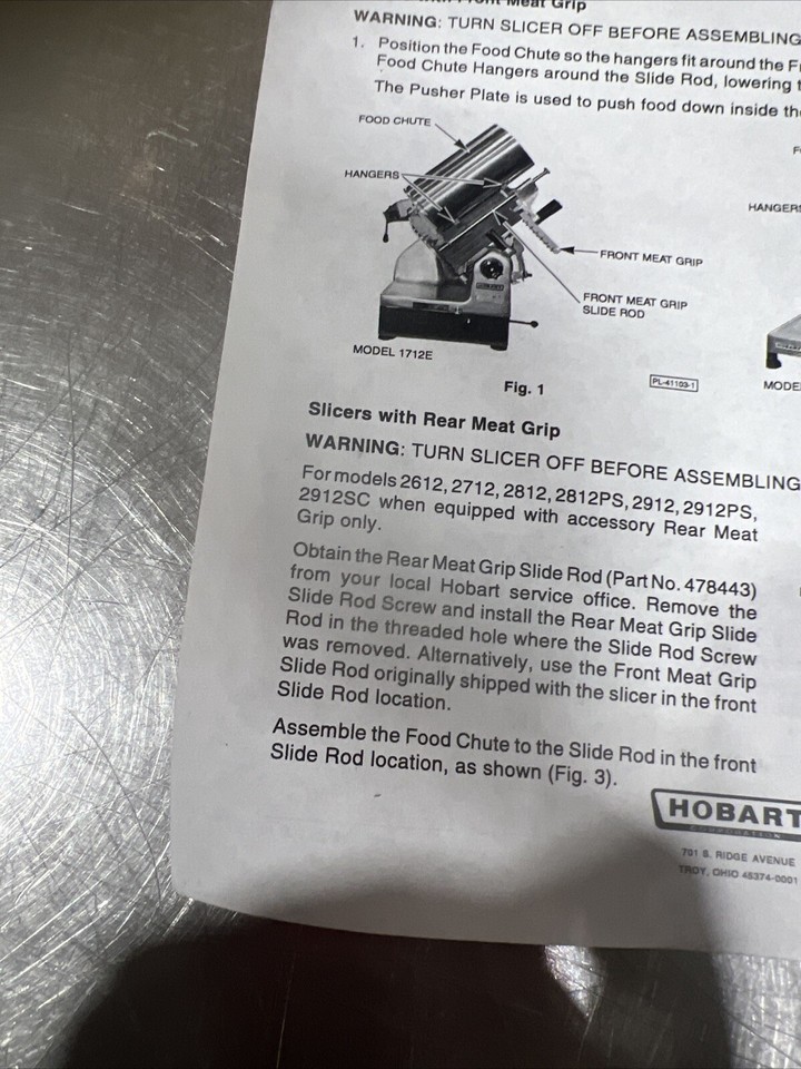 Hobart Food Chute 00-873604 Fits Slicers 1612, 1712, 1812,1912, Ect ...