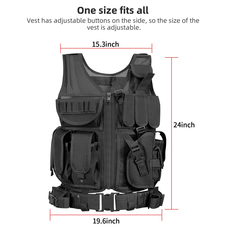 Military Tactical Vest with Gun Holster Army Carrier Mesh Multi ...