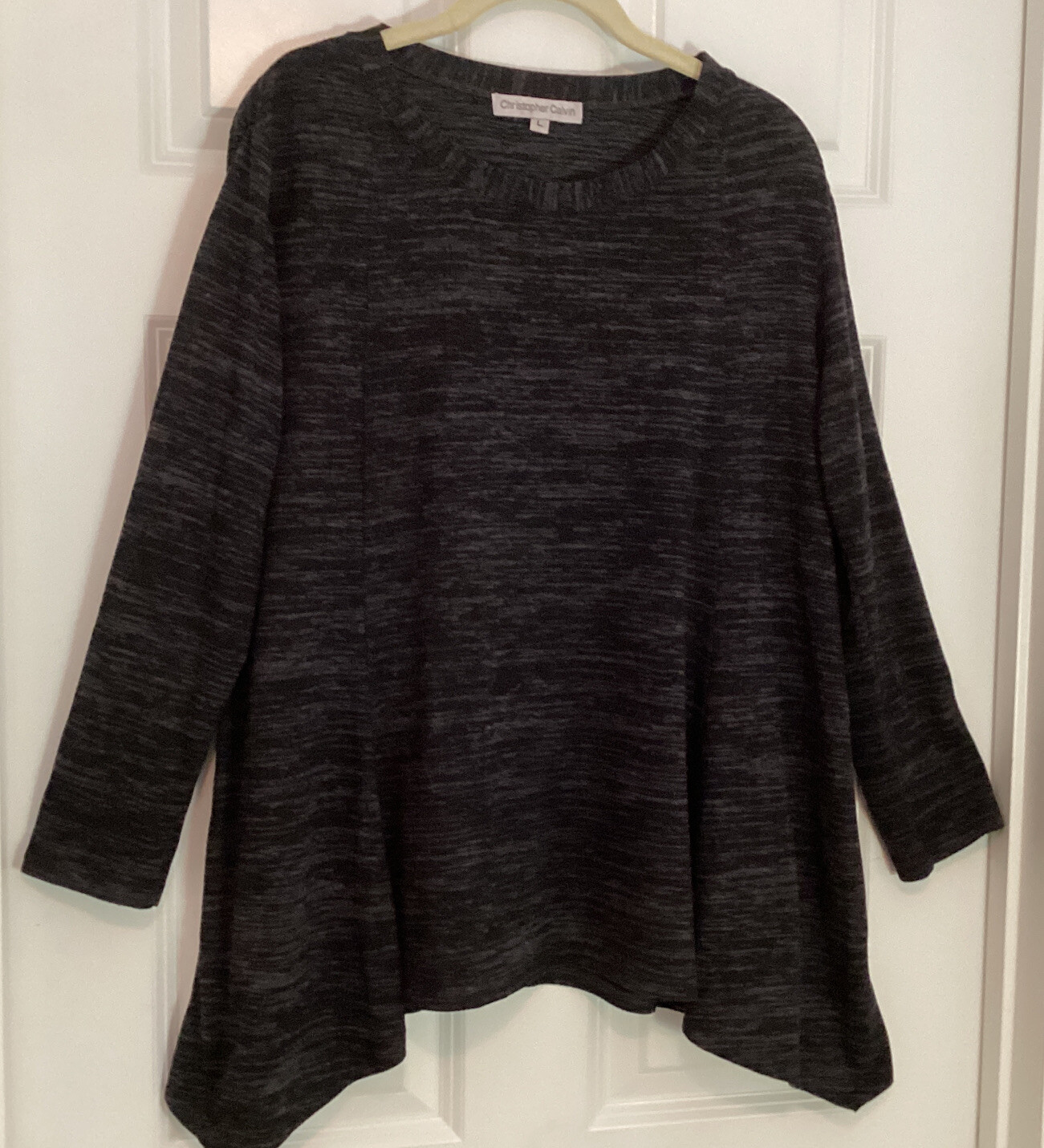 Christopher Calvin gray/black pullover top, size L. made in USA, 3/4 ...