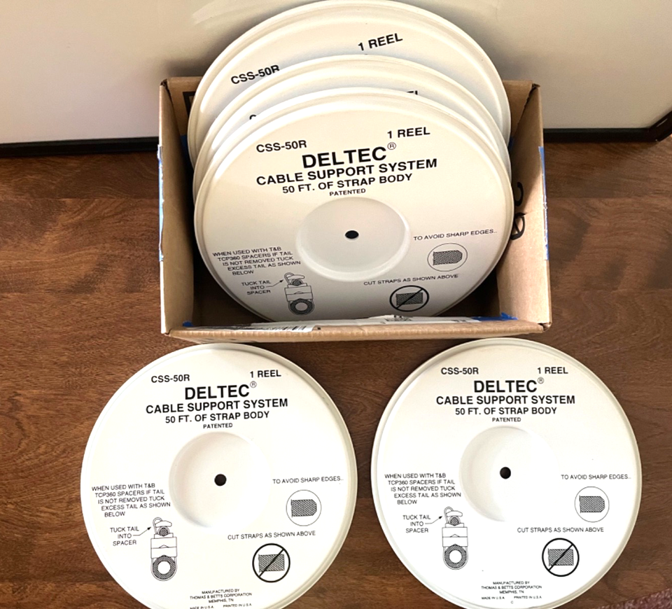 5 REELS THOMAS & BETTS DELTEC CABLE SUPPORT SYSTEM 50’ OF STRAP BODY ...
